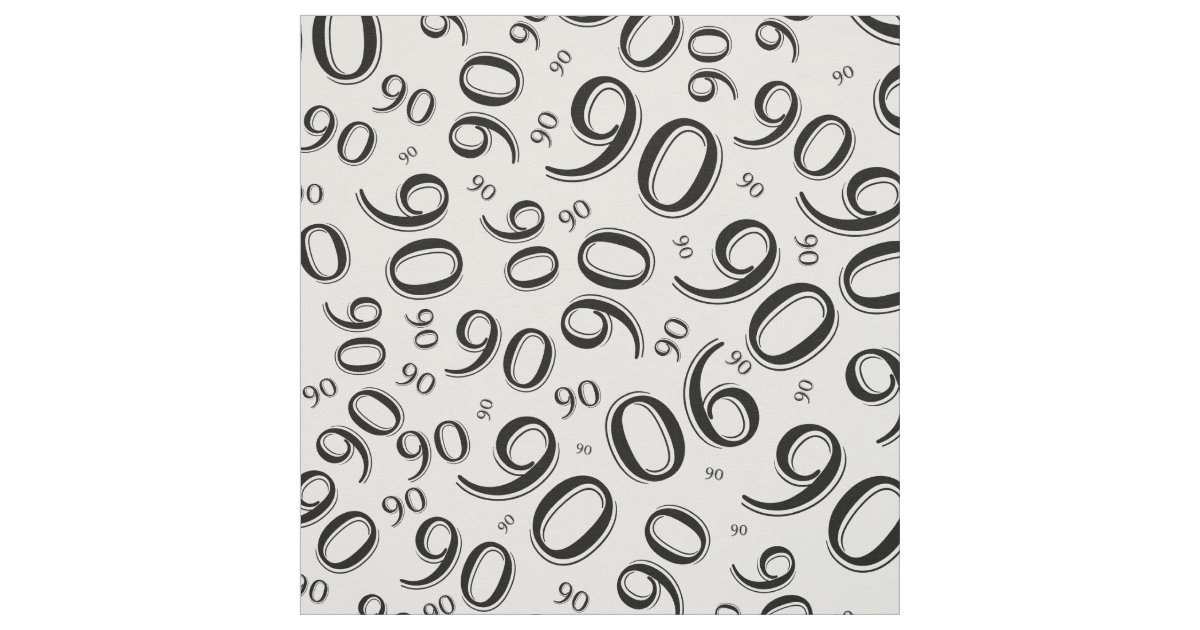 90th Cool Number Pattern Black and White 90 Fabric | Zazzle