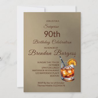 90th Old Fashion Cocktail Male Birthday Invitation | Zazzle