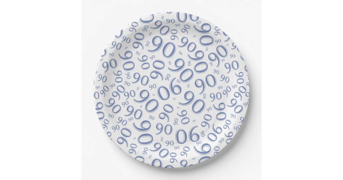 90th Party Random Number Pattern Gold/White Paper Plates | Zazzle