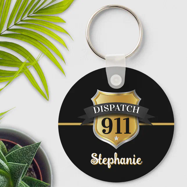 911 Dispatch Gold Badge Personalized Keychain | Zazzle