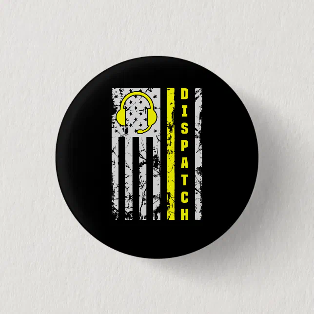 911 Dispatch Operator Thin Gold Line Dispatcher Button | Zazzle