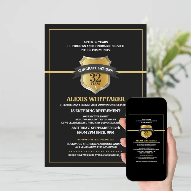 911 Dispatch Thin Gold Line Retirement Party Invit Invitation | Zazzle