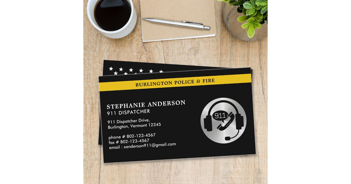911 Dispatcher Custom Thin Gold Line Logo Business Card | Zazzle