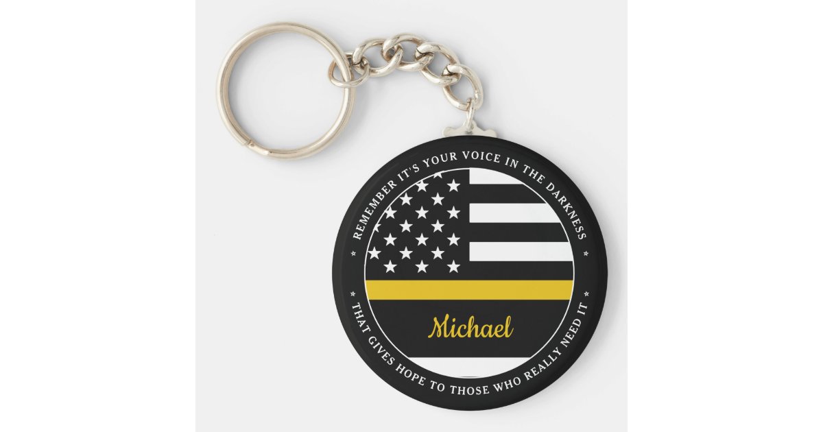 911 Dispatcher Personalized Thin Gold Line Keychain | Zazzle