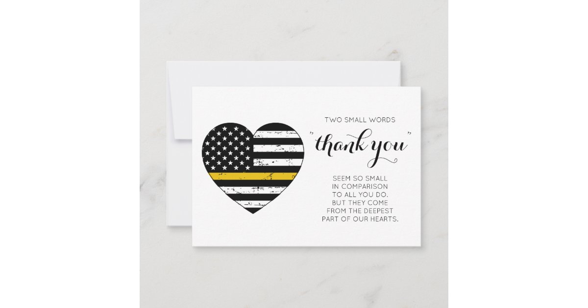911 Dispatcher Police Thin Gold Line Heart Thank You Card | Zazzle