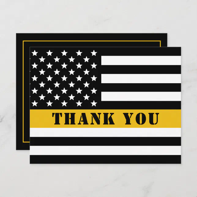911 Dispatcher Thin Gold Line Flag Appreciation Thank You Card | Zazzle