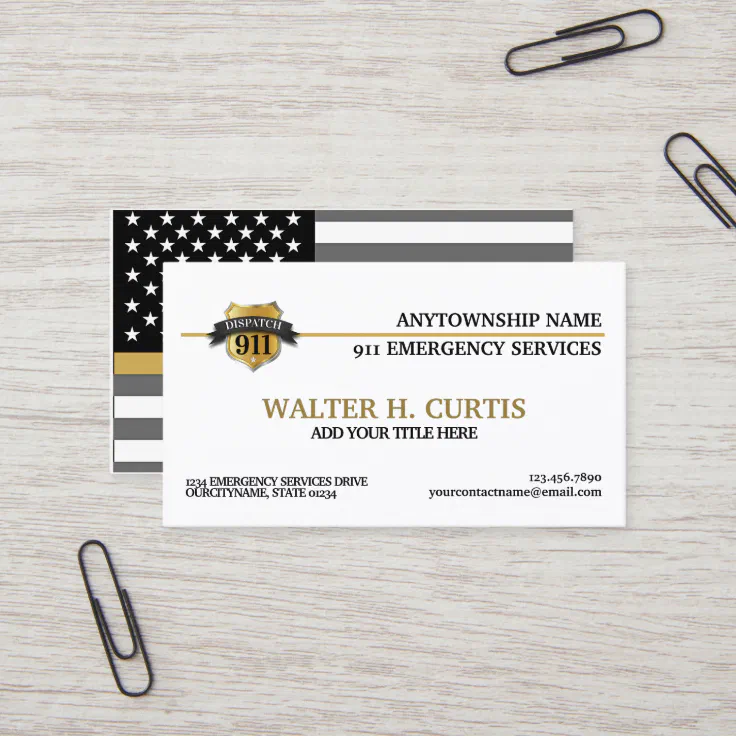 911 Dispatcher Thin Gold Line Flag Business Card | Zazzle