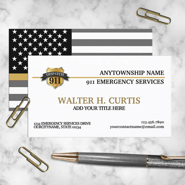 911 Dispatcher Thin Gold Line Flag Business Card | Zazzle