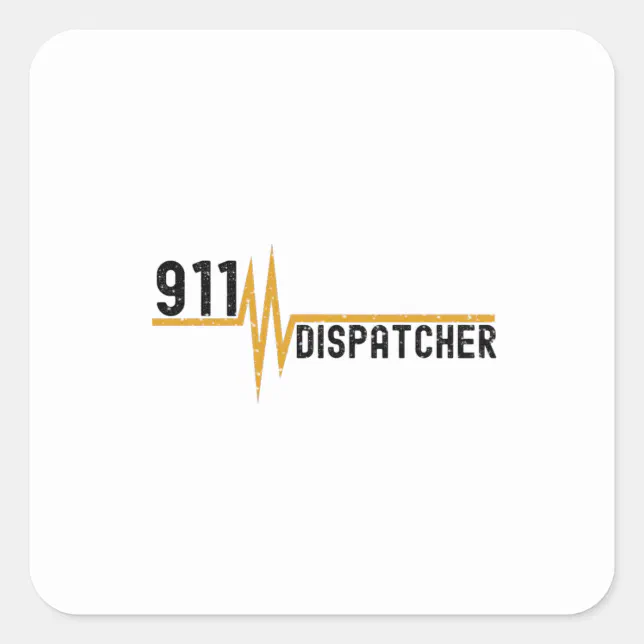 911 dispatcher thin gold line heartbeat square sticker | Zazzle