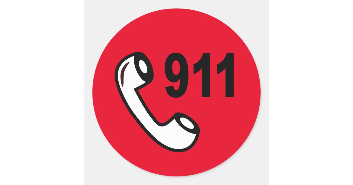 911 EMERGENCY RED PHONE NUMBER MEDICAL HELP CLASSIC ROUND STICKER | Zazzle
