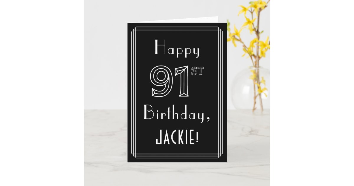 91st Birthday: Art Deco Style # 91 & Custom Name Card | Zazzle