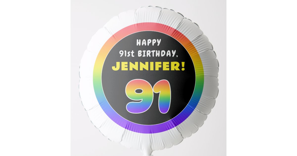 91st Birthday: Colorful Rainbow # 91, Custom Name Balloon | Zazzle