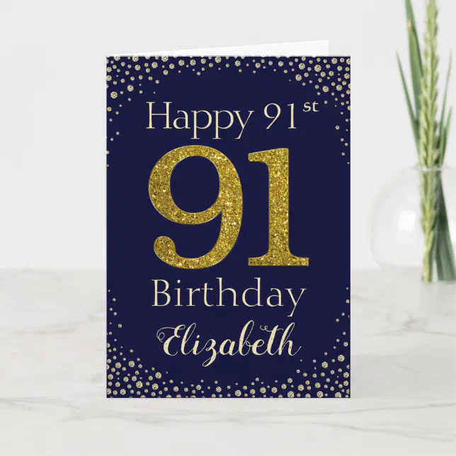 91st Birthday Golden Glitter Card | Zazzle