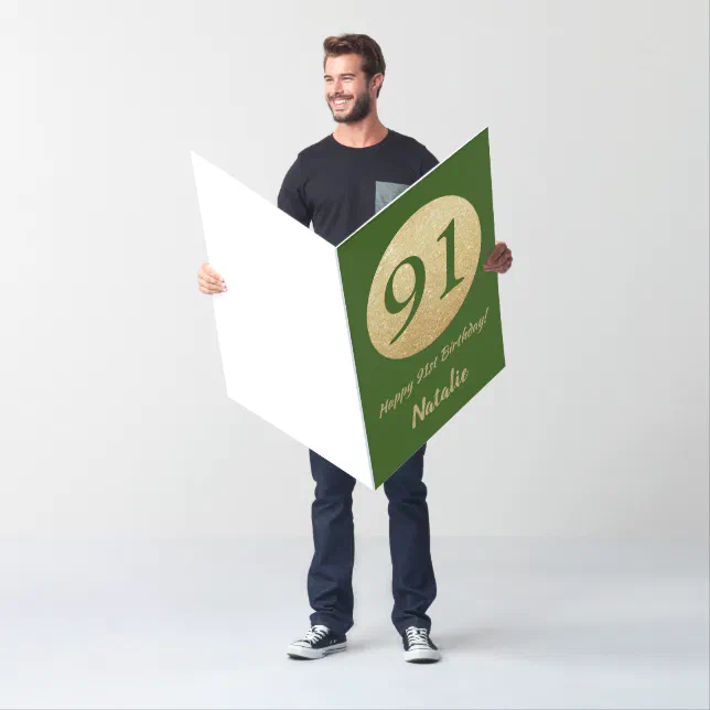91st Birthday Green Gold Glitter Extra Large Jumbo Card | Zazzle
