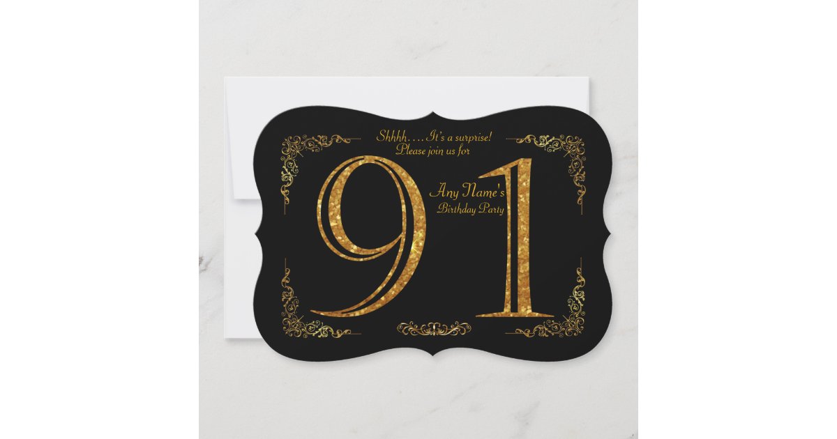 91st,Birthday party 91st,great Gatsby,black & gold Invitation | Zazzle