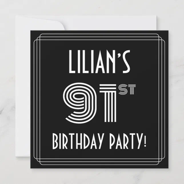 91st Birthday Party: Art Deco Style w/ Custom Name Invitation | Zazzle