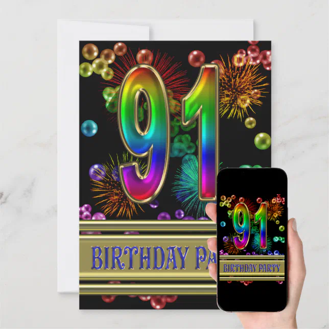 91st Birthday party Invitation with bubbles | Zazzle