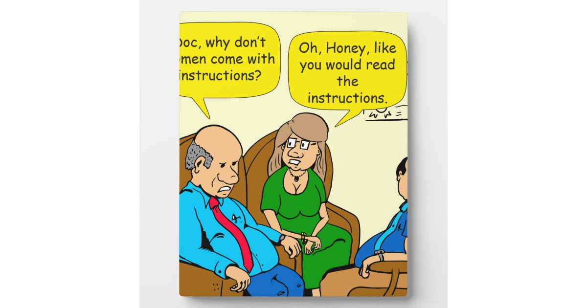 923 read the instructions couples cartoon plaque | Zazzle