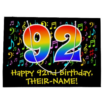 92nd Birthday - Colorful Music Symbols, Rainbow 92 Large Gift Bag | Zazzle