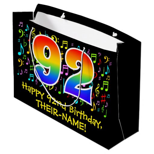 92nd Birthday - Colorful Music Symbols, Rainbow 92 Large Gift Bag | Zazzle