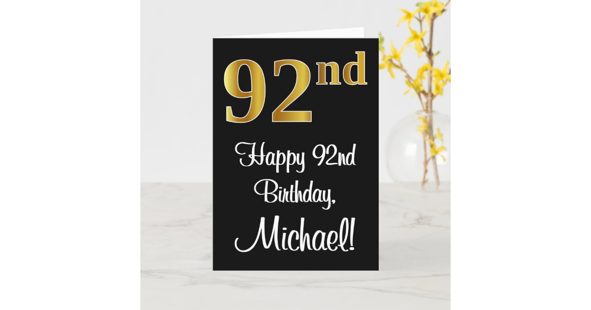 92nd Birthday ~ Elegant Luxurious Faux Gold Look # Card | Zazzle