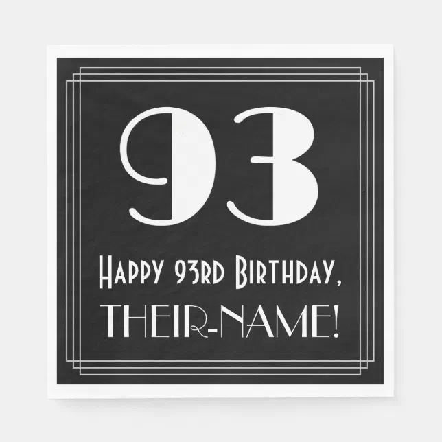 93rd Birthday ~ Art Deco Inspired Look "93", Name Napkins | Zazzle