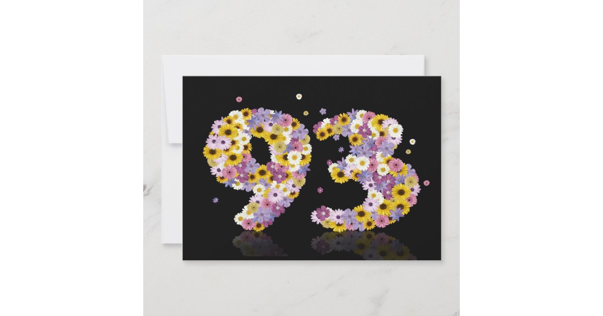 93rd Birthday party, with flowered letters Invitation | Zazzle