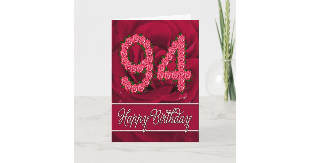 94th birthday card with roses and leaves | Zazzle