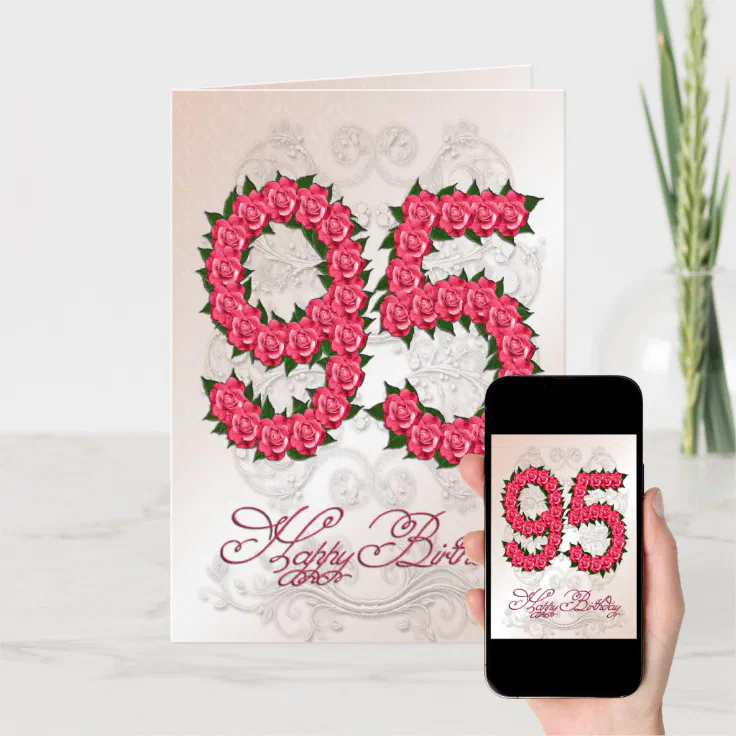 95th birthday card with roses and leaves | Zazzle