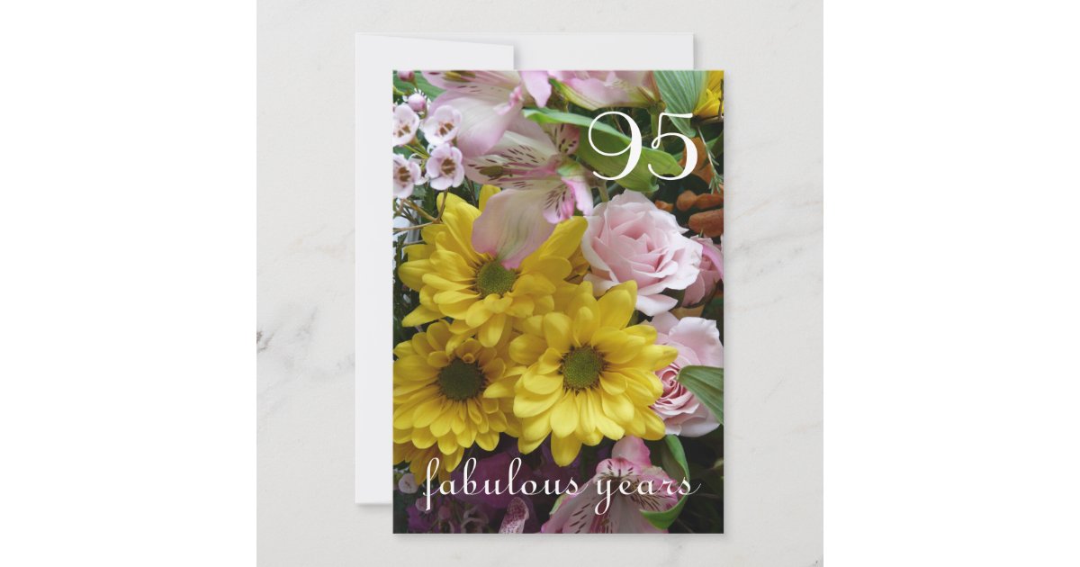 95th Birthday Celebration!-Pink and Yellow Flowers Invitation | Zazzle