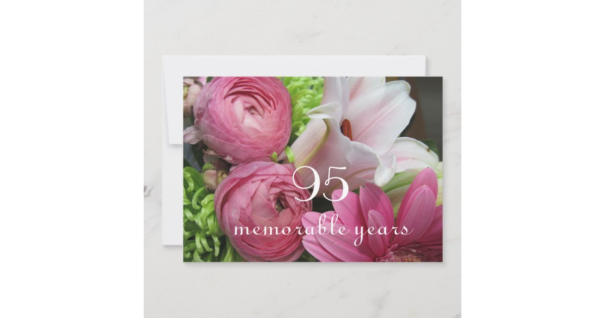 95th Birthday Celebration!-Pretty Pink Flowers Invitation | Zazzle