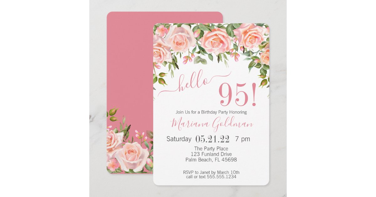 95th Birthday Invitations Pink Floral Modern Party | Zazzle