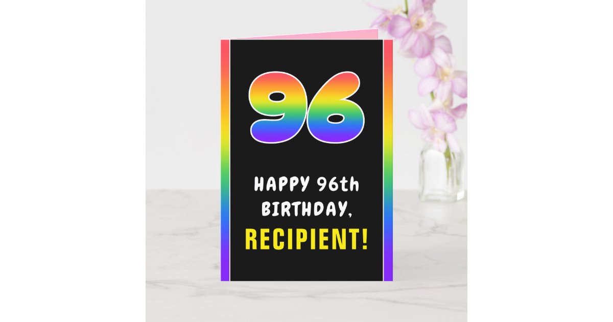 96th Birthday: Colorful Rainbow # 96, Custom Name Card | Zazzle