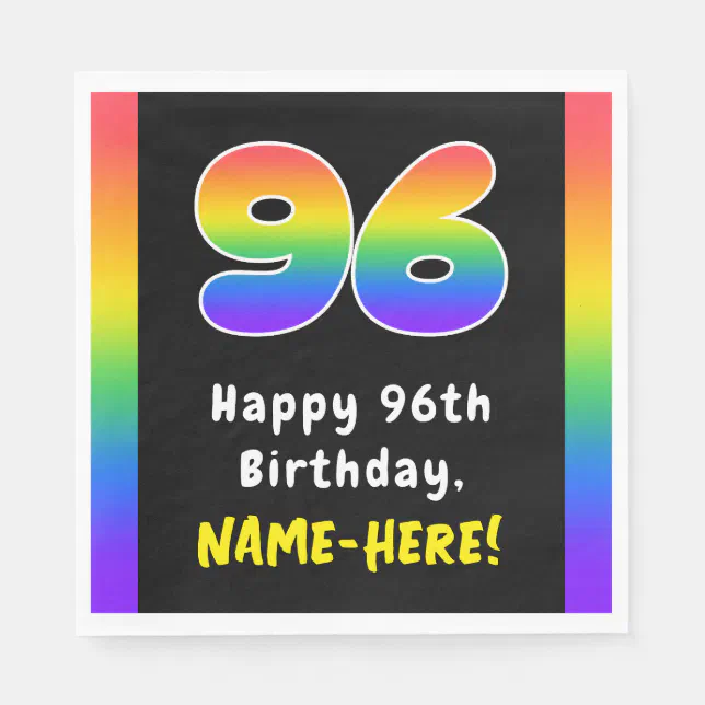 96th Birthday: Rainbow Spectrum # 96, Custom Name Napkins | Zazzle