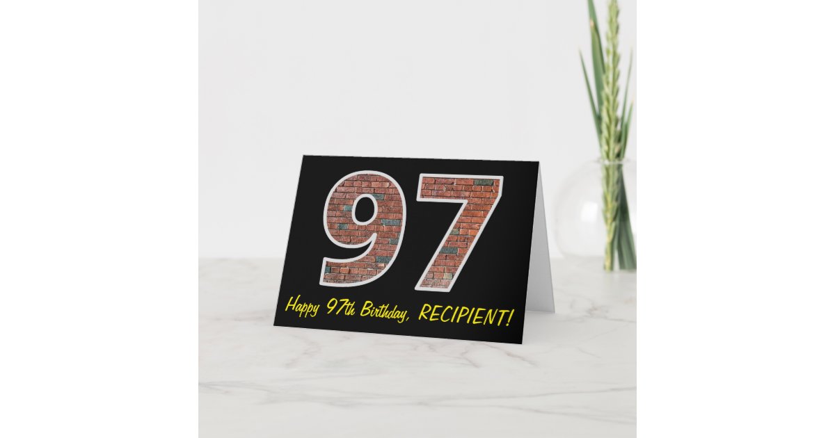 97th Birthday - Brick Wall Pattern "97" w/ Name Card | Zazzle