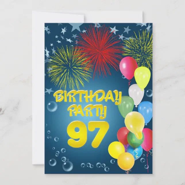 97th Birthday party Invitation with balloons | Zazzle