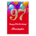 97th Birthday Red & Gold Balloon Extra Large Jumbo Card | Zazzle