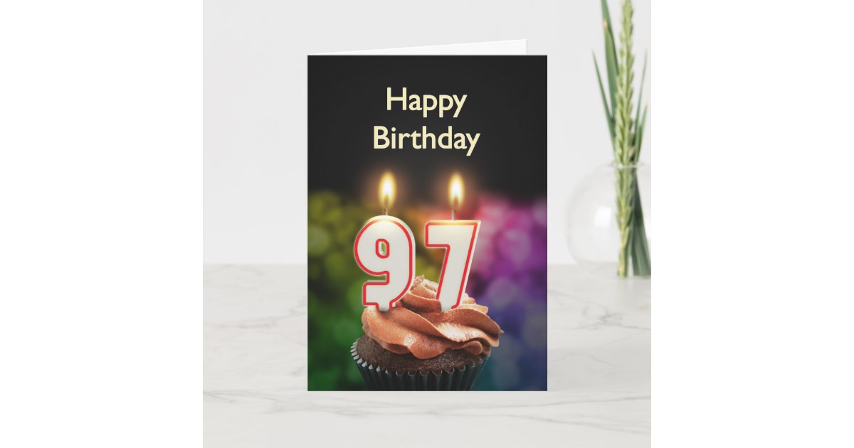 97th Birthday with cake and candles Card | Zazzle