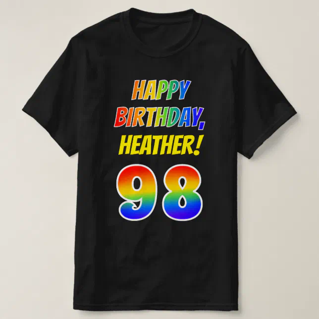 98th Birthday — Bold, Fun, Rainbow 98, Custom Name T-Shirt | Zazzle