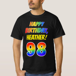 98th Birthday — Bold, Fun, Rainbow 98, Custom Name T-Shirt | Zazzle