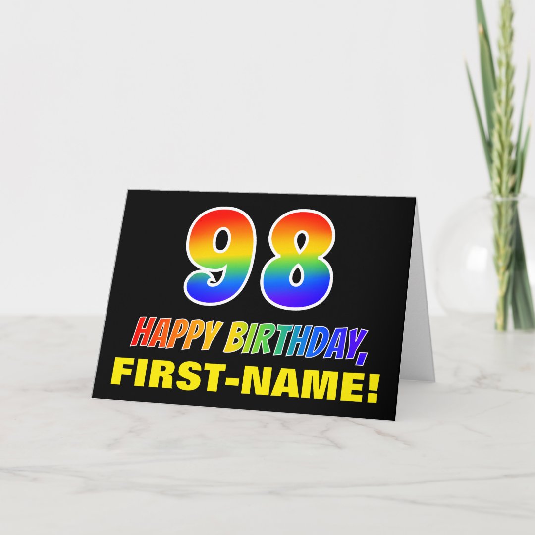 98th Birthday: Bold, Fun, Simple, Rainbow 98 Card | Zazzle