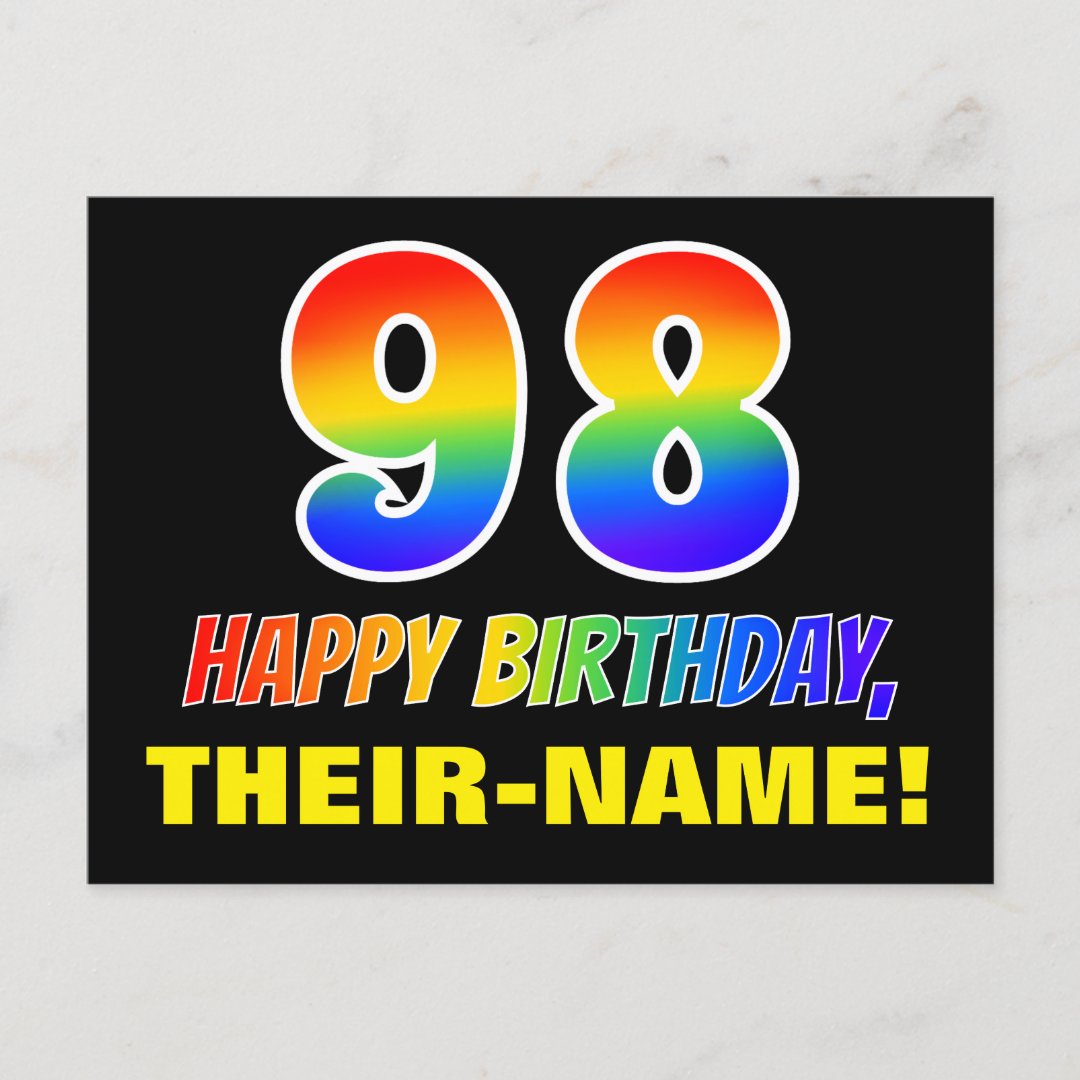98th Birthday: Bold, Fun, Simple, Rainbow 98 Postcard | Zazzle