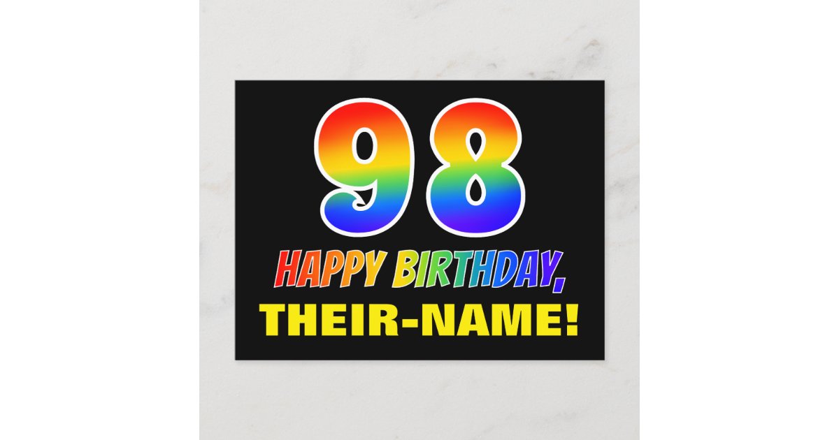 98th Birthday: Bold, Fun, Simple, Rainbow 98 Postcard | Zazzle