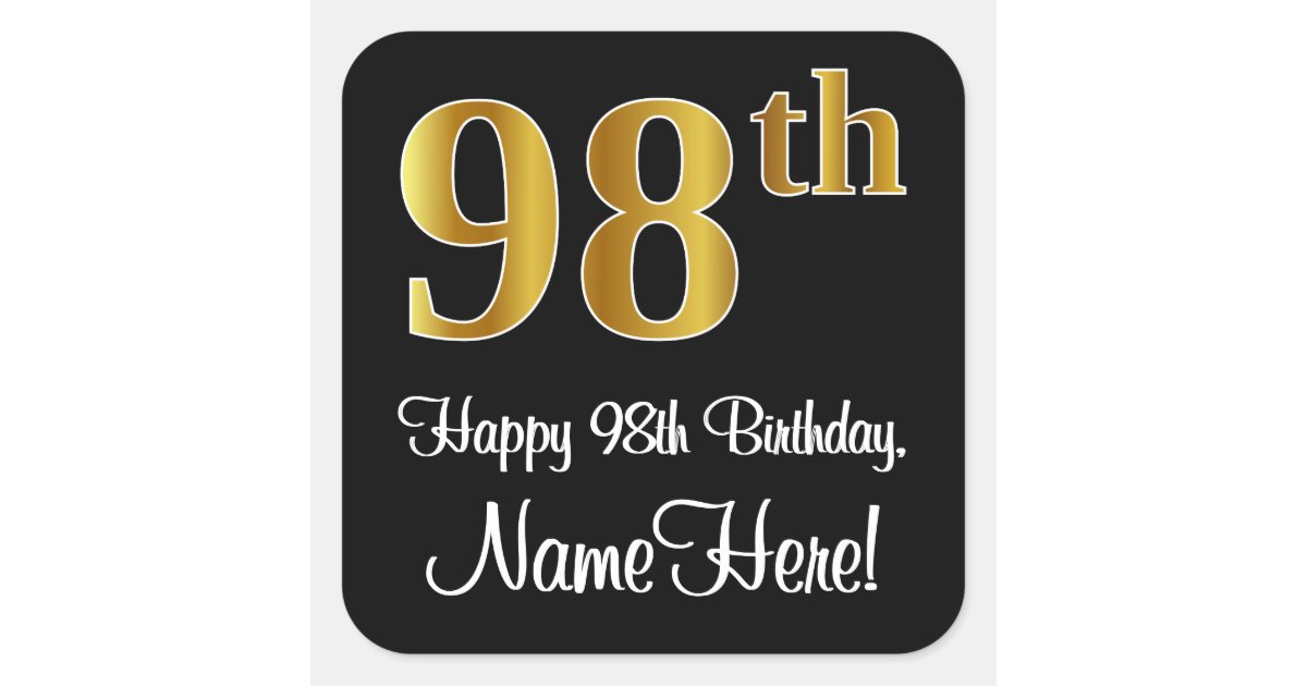 98th Birthday – Elegant Luxurious Faux Gold Look # Square Sticker | Zazzle
