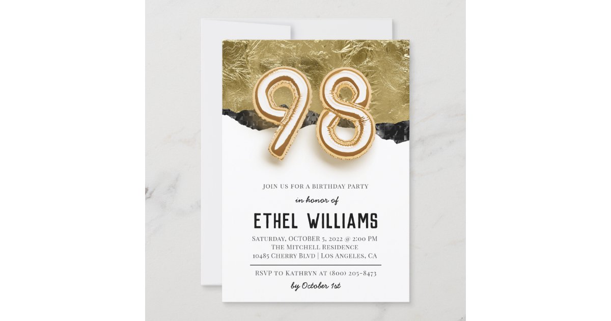 98th Birthday Party Invitation | Zazzle