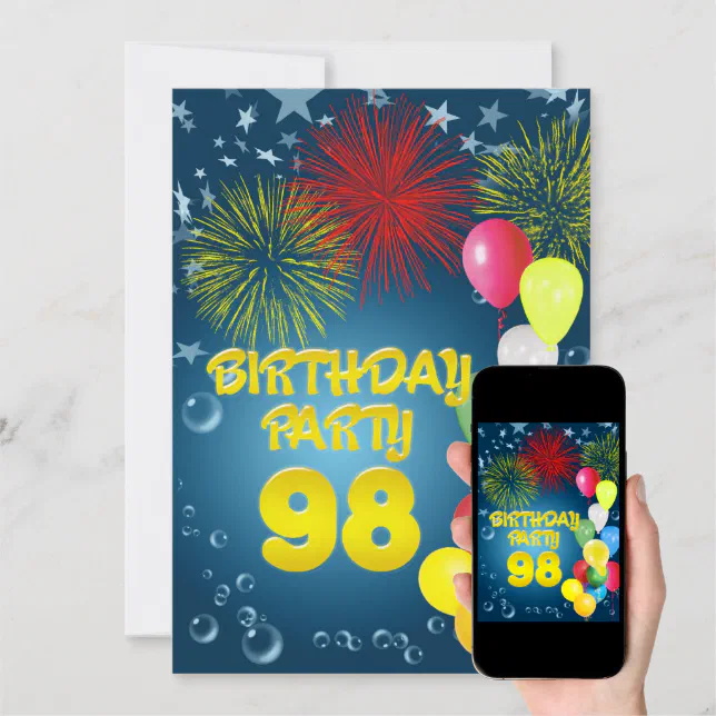 98th Birthday party Invitation with balloons | Zazzle