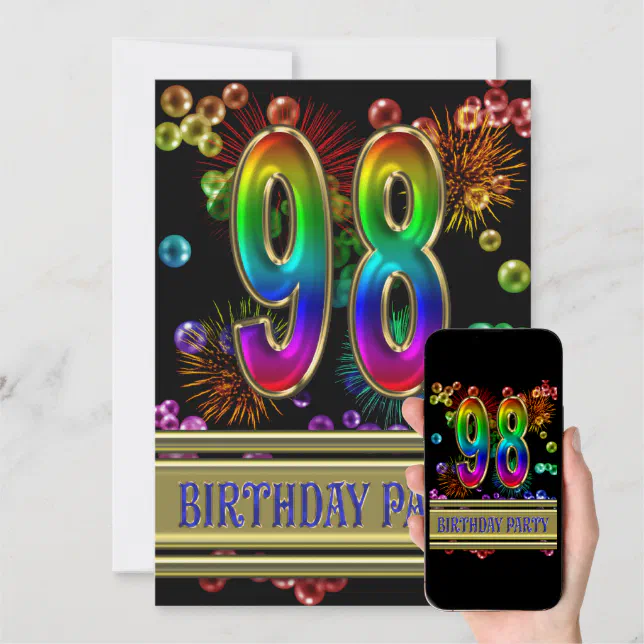 98th Birthday party Invitation with bubbles | Zazzle