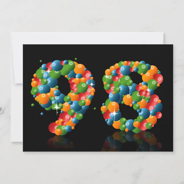 98th Birthday party, with bubbles and balls Invitation | Zazzle