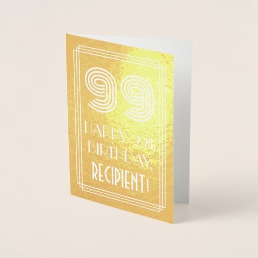 99th Birthday – Art Deco Inspired Look "99" + Name Foil Card | Zazzle