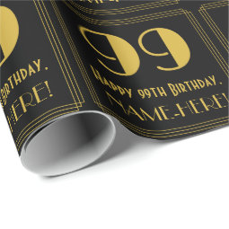 99th Birthday ~ Art Deco Inspired Look "99", Name Wrapping Paper | Zazzle